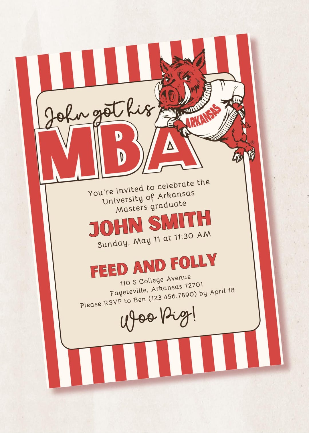 Arkansas MBA Graduation Party Digital Custom Invitation | Made-to-order ...