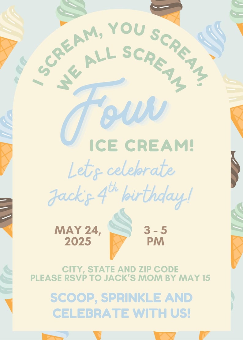 Scream Four Ice Cream Birthday Party Digital Custom Invitation | Made ...