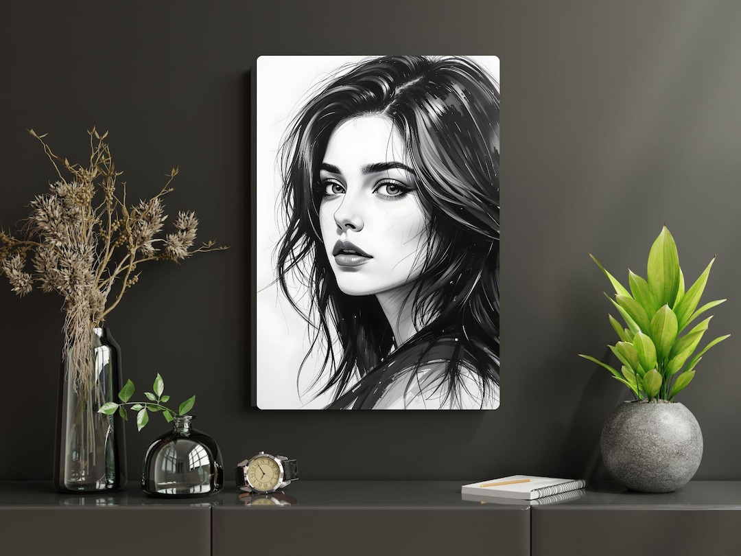 Grayscale Wall Art | Line Art Woman Portrait Print - Watercolor ...