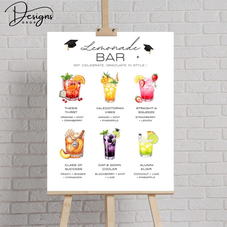 Graduation Lemonade Bar Menu Sign: Printable Drink Station (canva ...