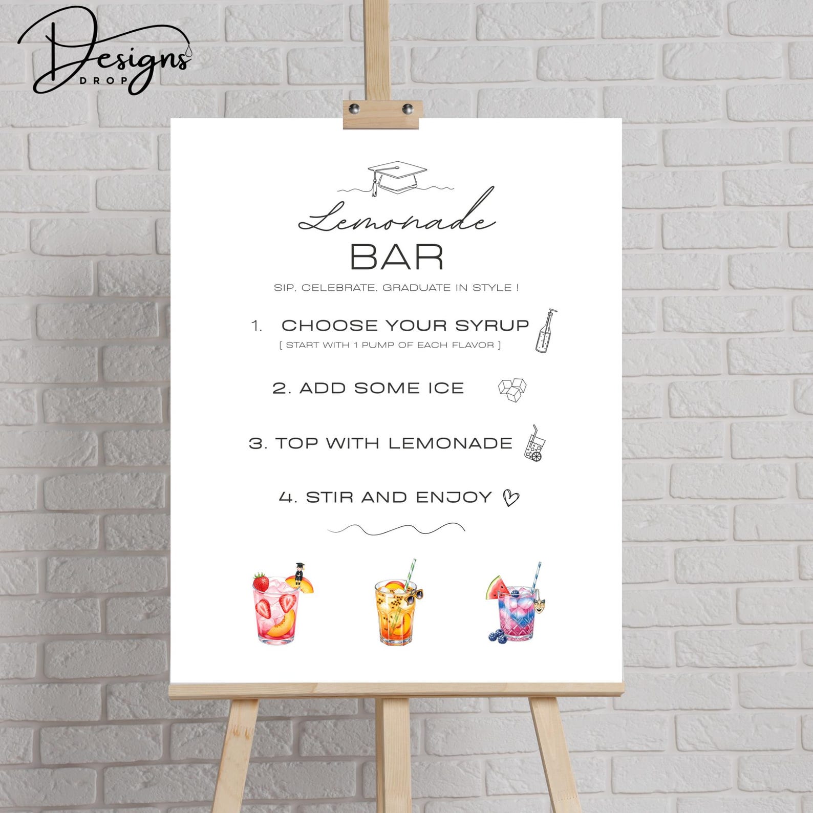 Graduation Party Lemonade Bar Menu PNG PDF, Lemonade Bar Sign Printable ...