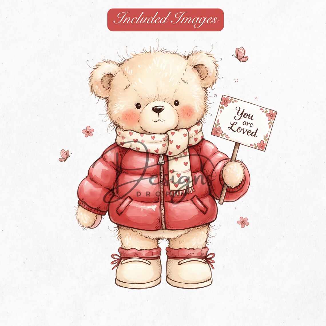 Valentine's Day Teddy Bear Clipart: 34 Watercolor Valentine Love Bear ...