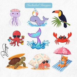 Summer Beach Clipart Bundle PNG | Pool Party Clipart | Kid's Beach ...