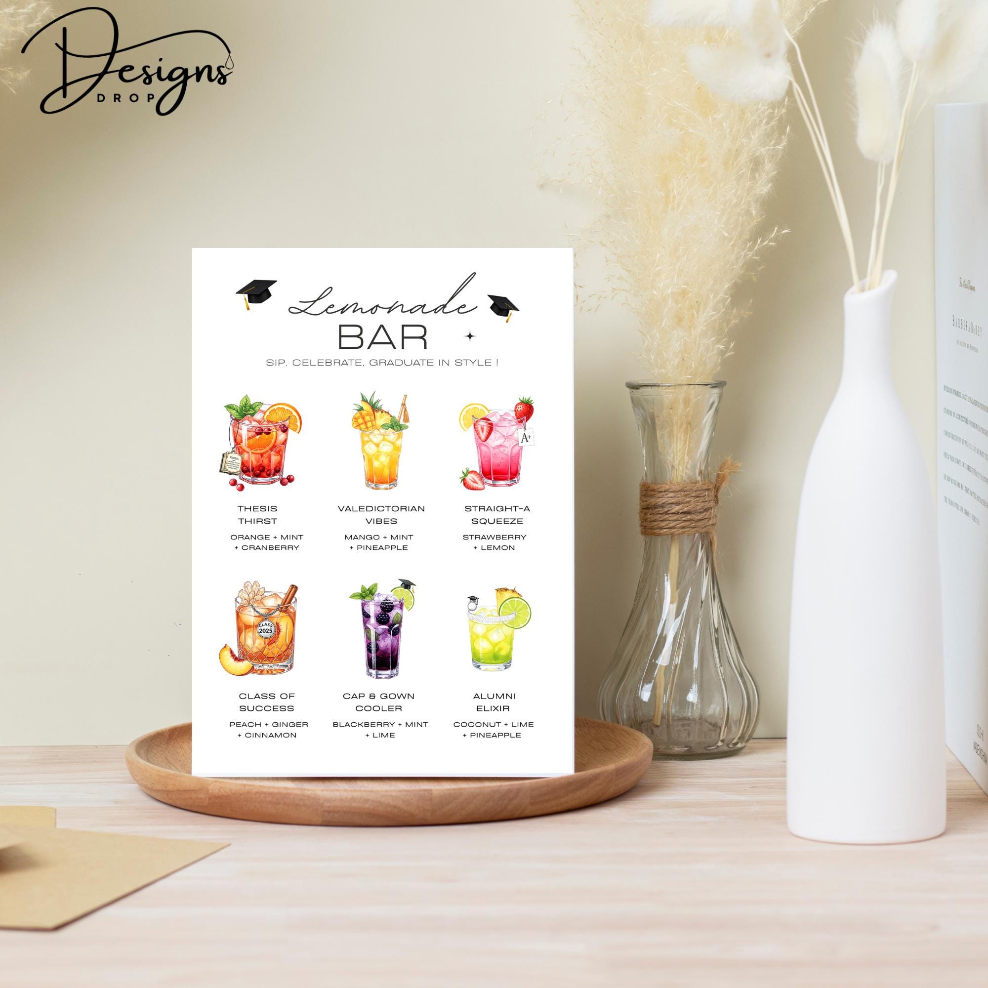 Graduation Party Lemonade Bar Menu PNG, Lemonade Bar Sign Printable ...
