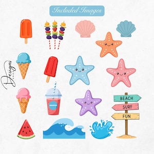 Summer Beach Clipart Bundle PNG | Pool Party Clipart | Kid's Beach ...