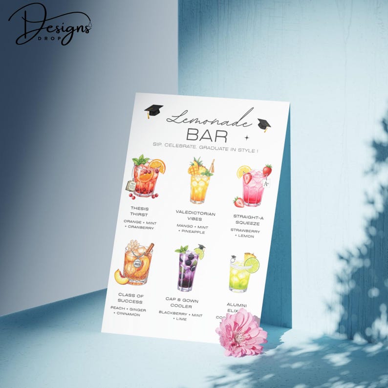 Graduation Lemonade Bar Menu Sign: Printable Drink Station (canva ...