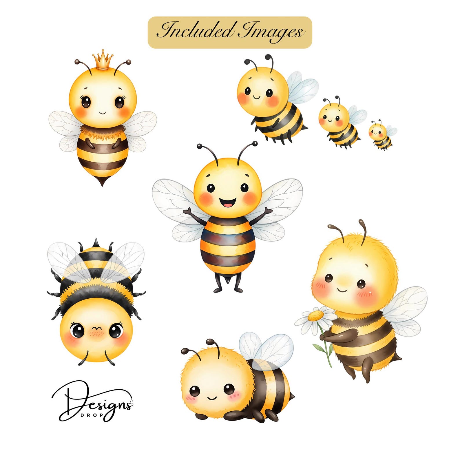 Cute Honey Bees Watercolor Clipart, Baby Bee Clipart, Cute Bee PNG ...