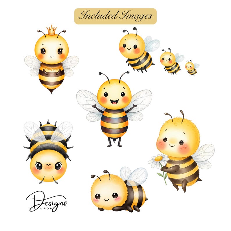 Cute Honey Bees Watercolor Clipart, Baby Bee Clipart, Cute Bee PNG ...