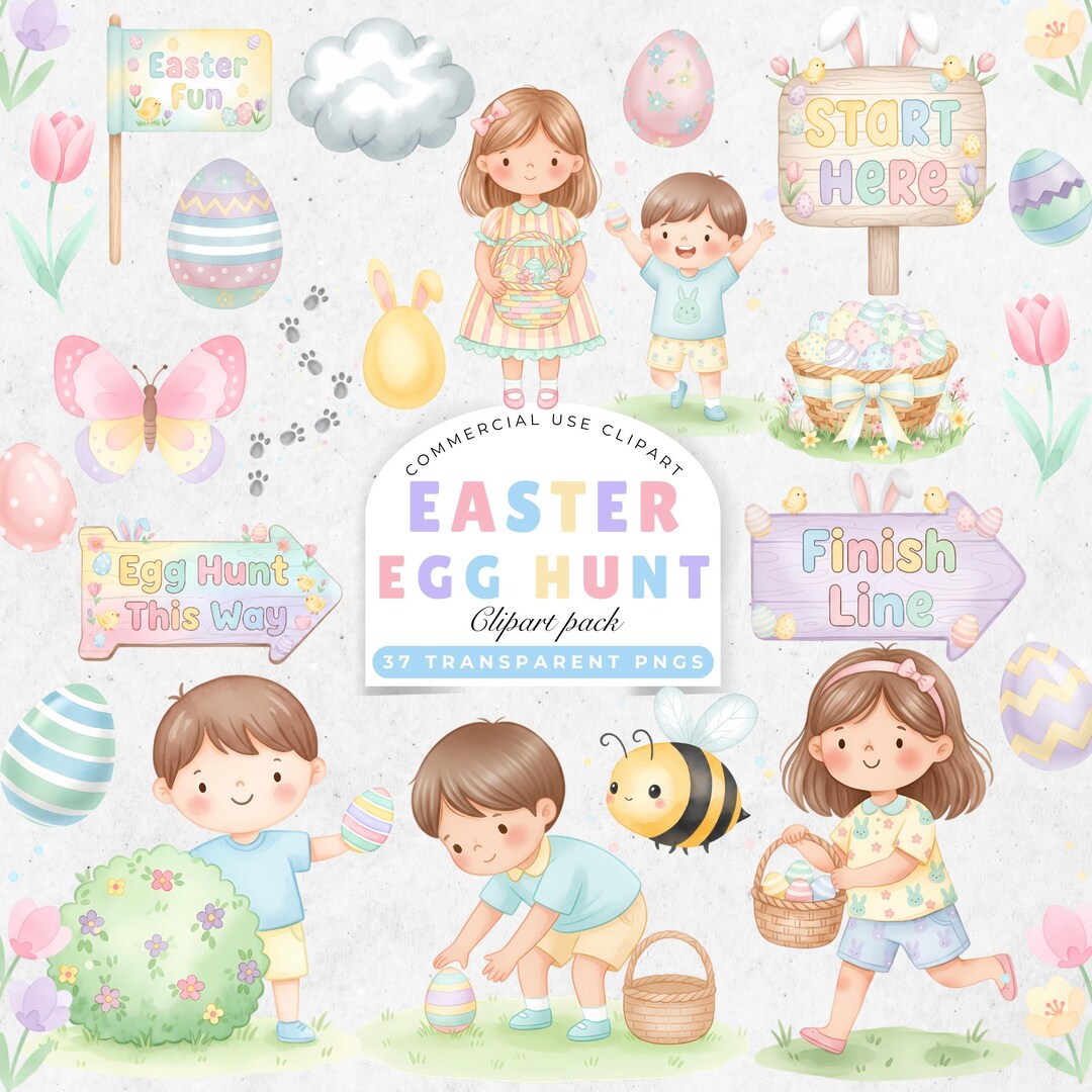 Easter Egg Hunt Clipart: Kids Easter Activity, Easter Classroom Decor ...