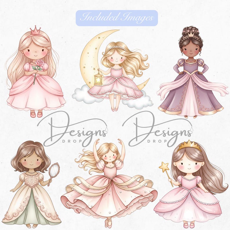 Princess & Unicorn Clipart: Watercolor Pastel Unicorn Kingdom, Castle ...