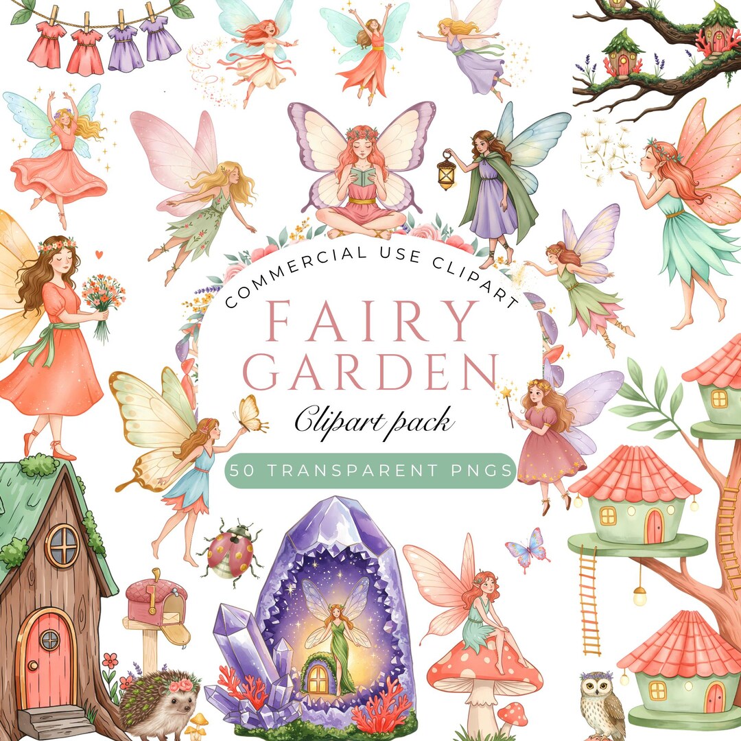 Watercolor Fairy Garden Clipart, Watercolor Fairy Clipart Bundle ...