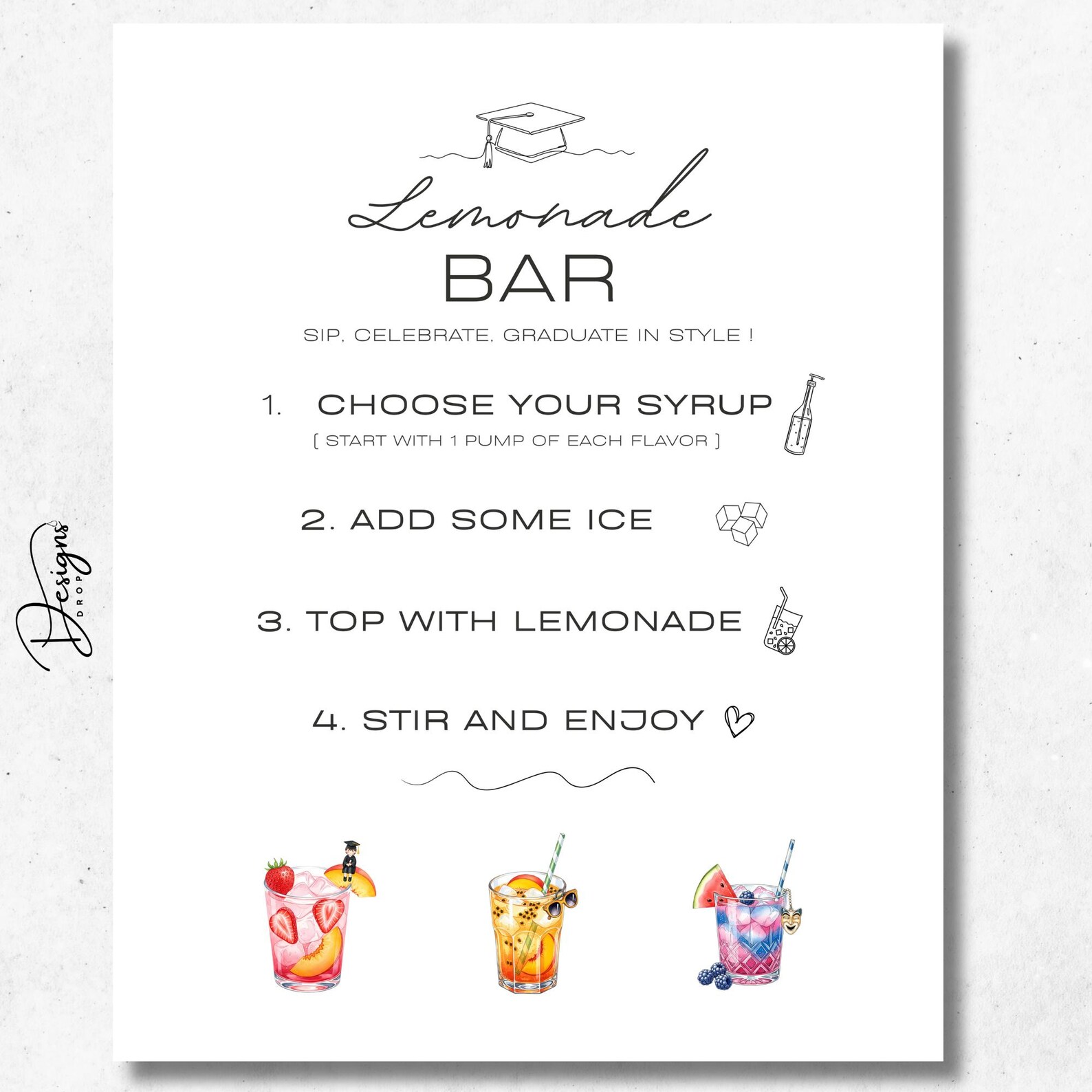 Graduation Party Lemonade Bar Menu PNG PDF, Lemonade Bar Sign Printable ...