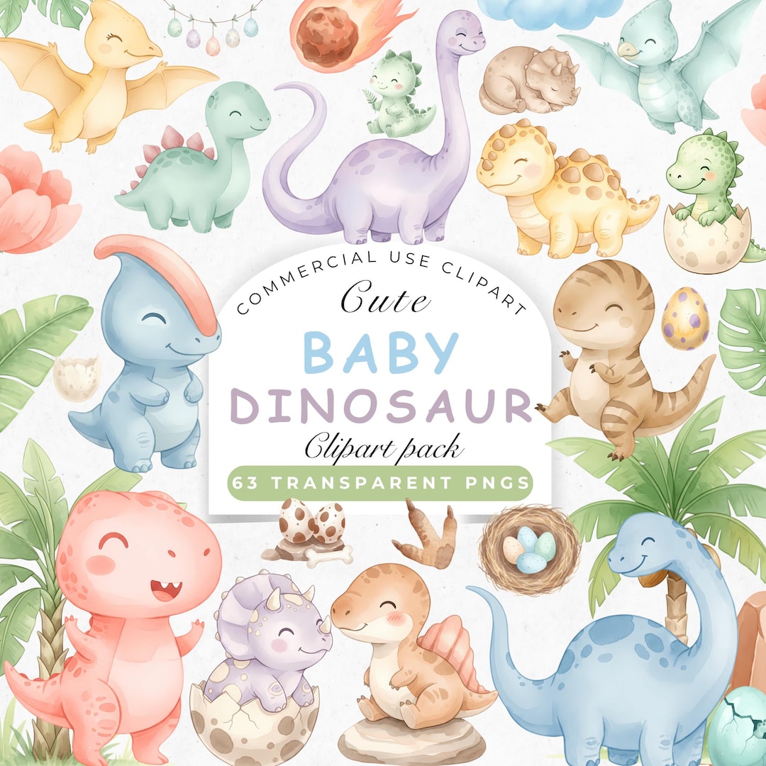 Watercolor Baby Dinosaur Clipart: 63 Dino Pngs (digital Download) - Etsy