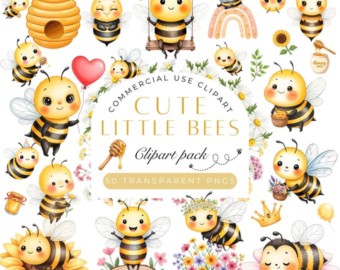 Honeybee PNG Clipart, Cute Bee Illustrations, Watercolor Bumblebee ...