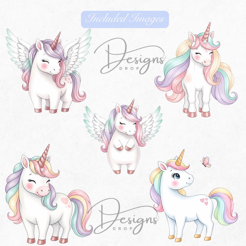 Princess & Unicorn Clipart: Watercolor Pastel Unicorn Kingdom, Castle ...