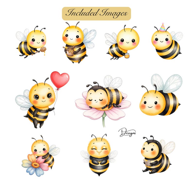 Cute Honey Bees Watercolor Clipart, Baby Bee Clipart, Cute Bee PNG ...