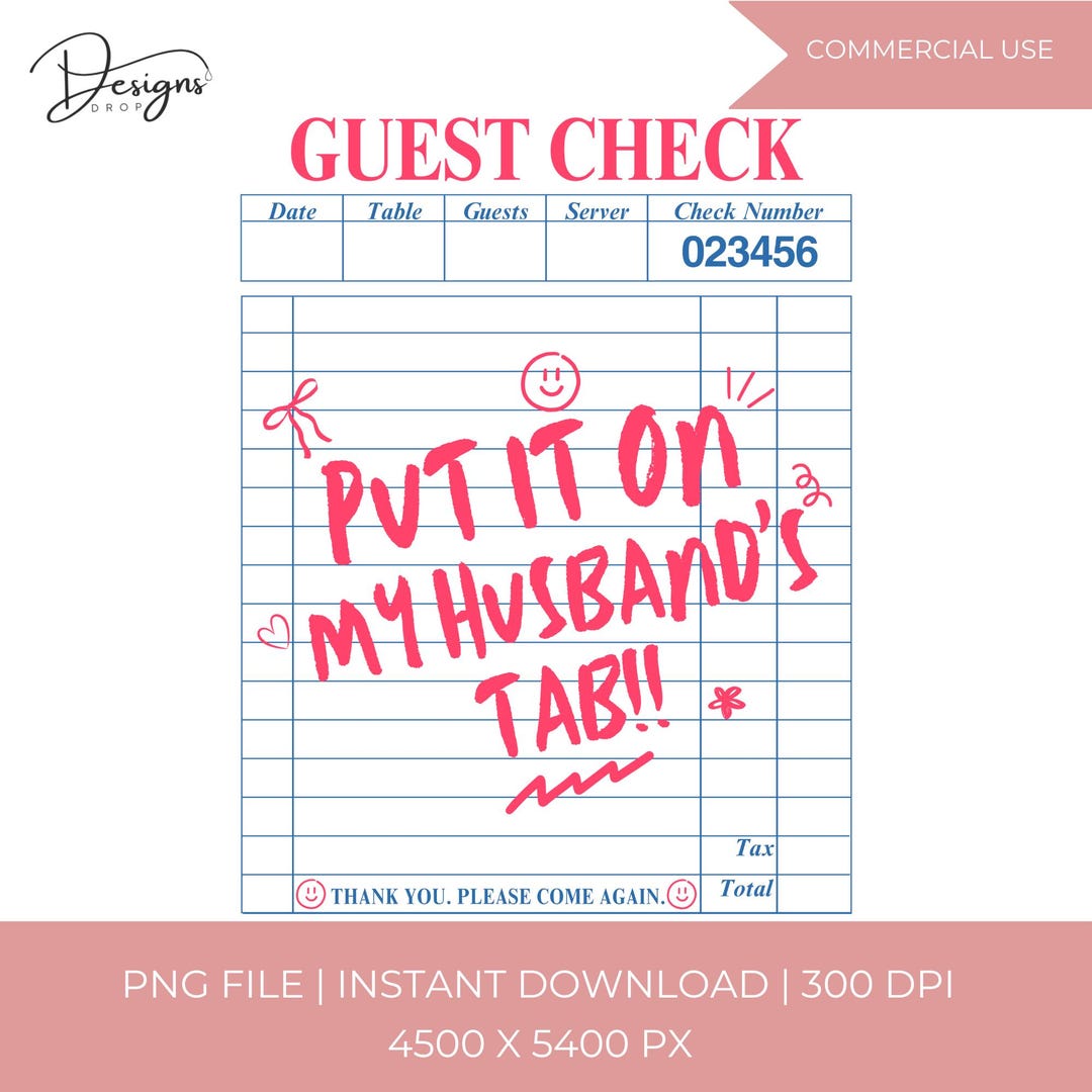 Put It on My Husband's Tab Png, Guest Check Shirt Design Png (digital ...