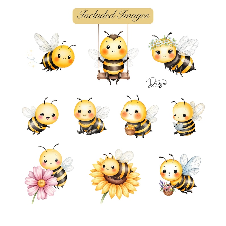 Cute Honey Bees Watercolor Clipart, Baby Bee Clipart, Cute Bee PNG ...