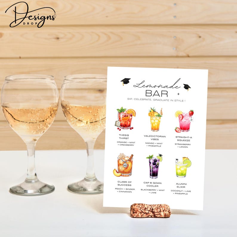 Graduation Lemonade Bar Menu Sign: Printable Drink Station (canva ...