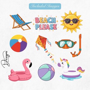 Summer Beach Clipart Bundle PNG | Pool Party Clipart | Kid's Beach ...