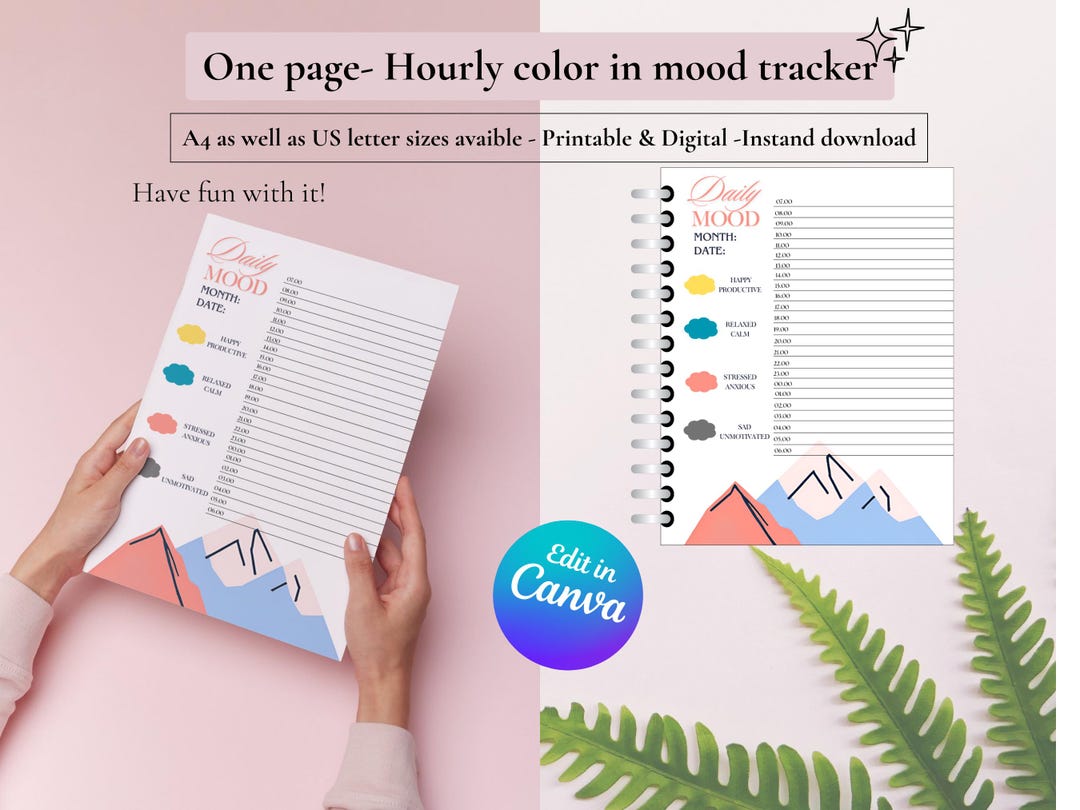 Mood Tracker Sheets - Daily Mood Tracker - Hourly Mood Tracker - Adult ...