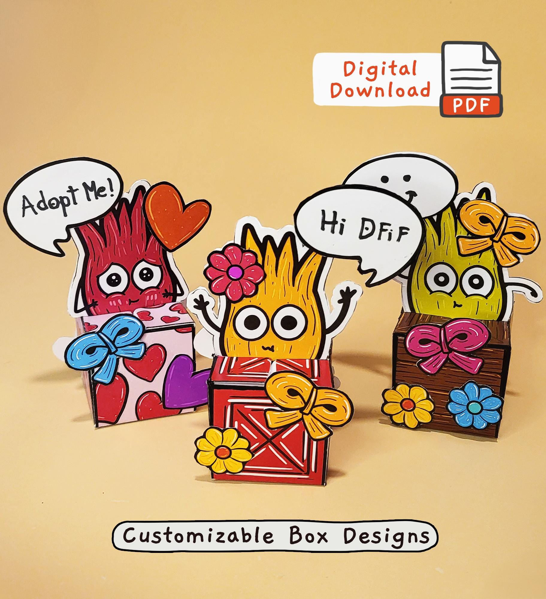Printable DIY Gift Box Set - Cute Paper Craft Kit With 3 Customizable ...