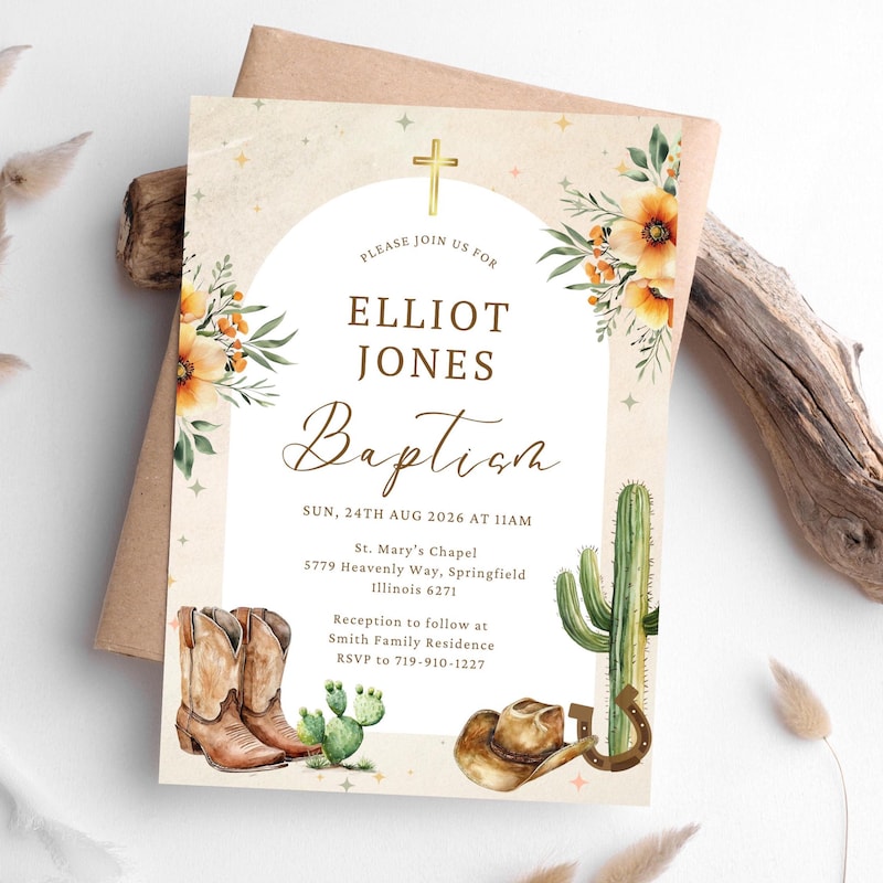 Baptism Western Invite - Etsy