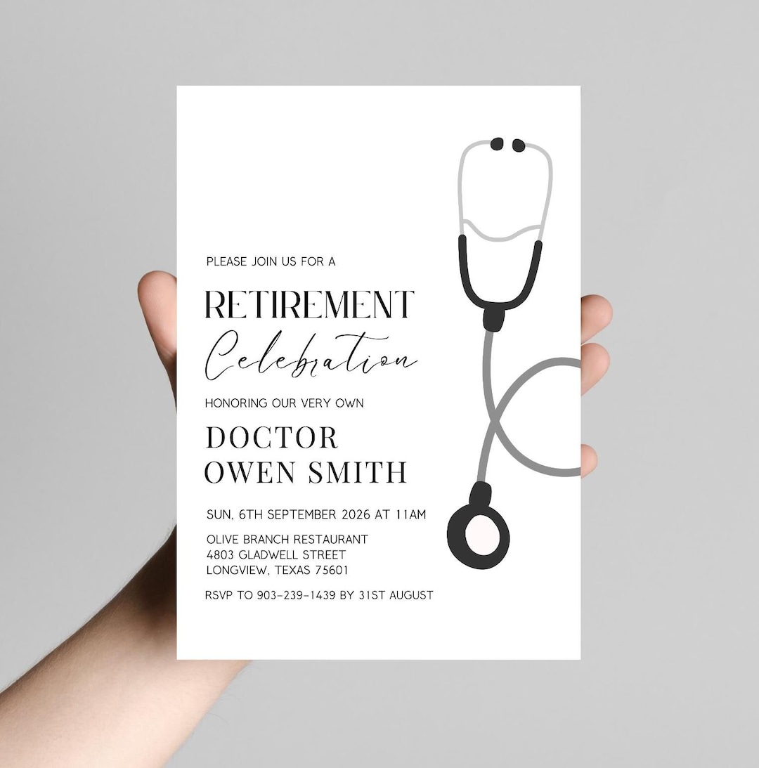 Doctor Retirement Invitation, Editable Nurse Retirement Party, Gender ...