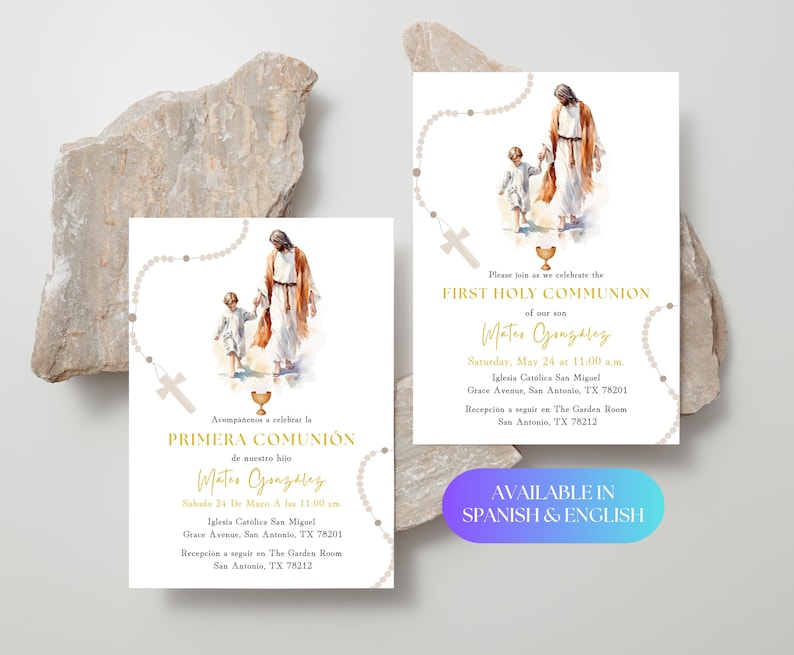 Spanish First Holy Communion Invite Template, EDITABLE Primera Comunión ...