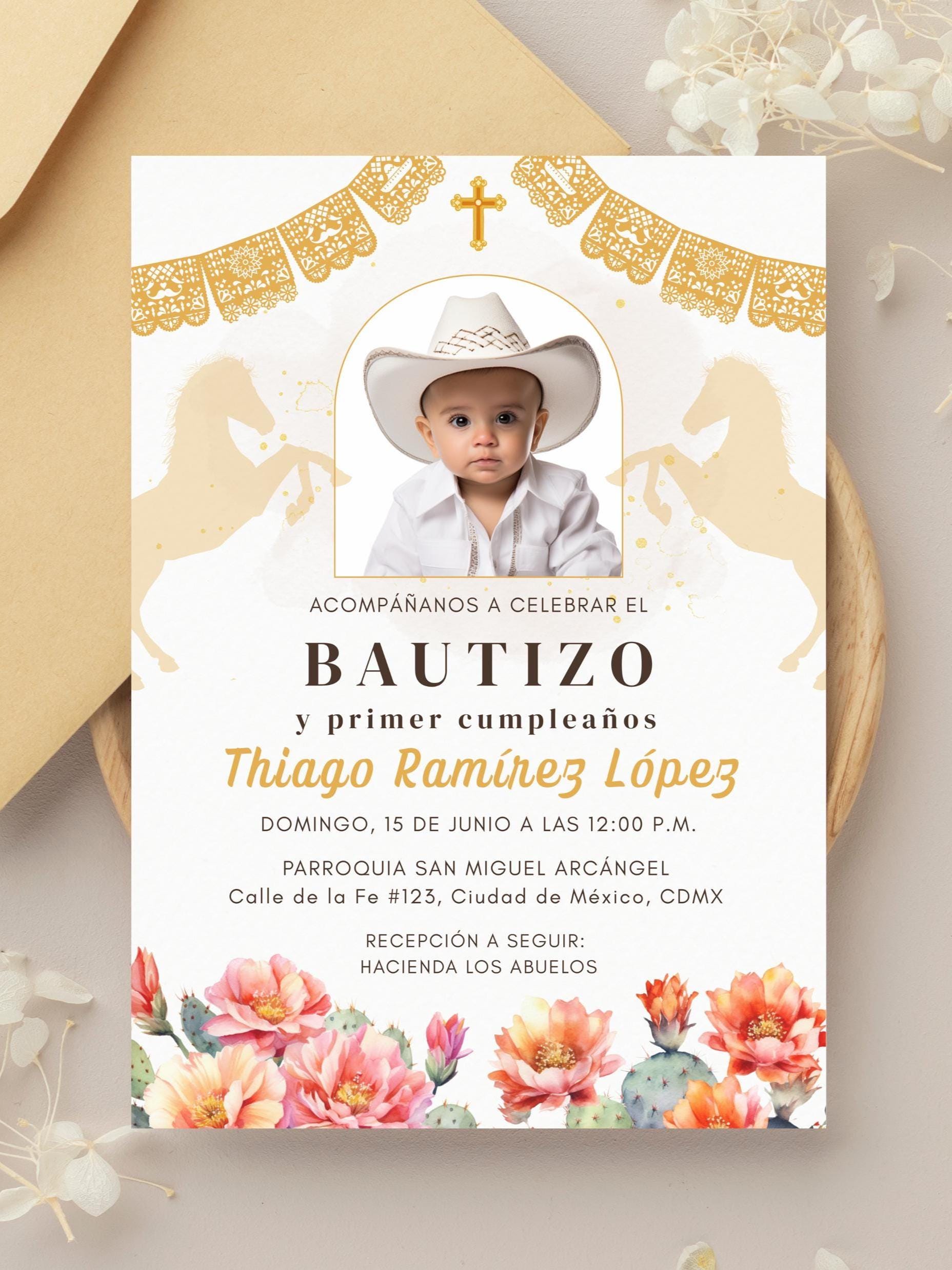 Spanish Charro Baptism and First Birthday Invitation, Invitación De ...