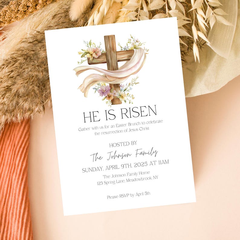 Editable He is Risen Invite Template, Easter Brunch Invitation ...