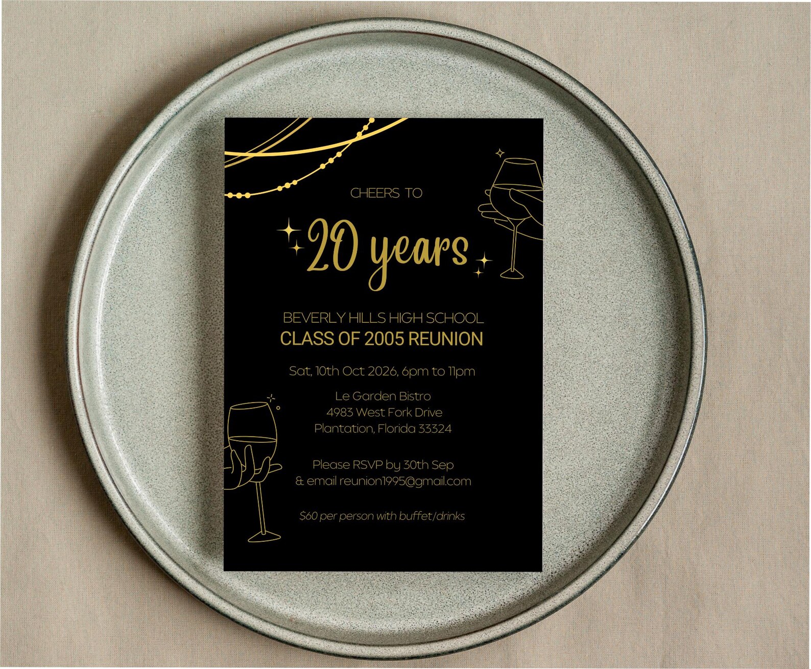 Elegant Gold Class Reunion Invitation Template (5x7 Print Size) - Etsy