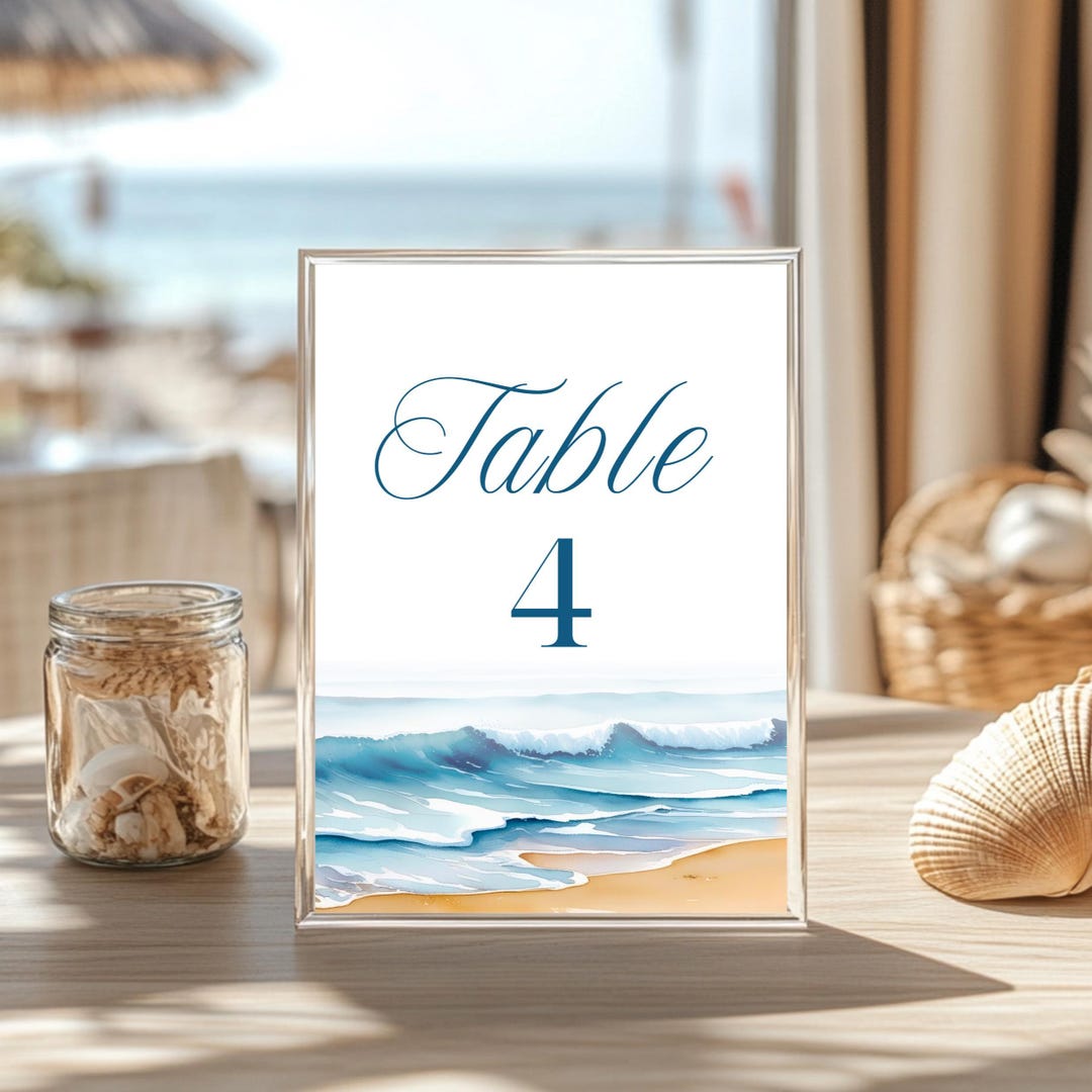 Coastal Table Number Sign: Beach Wedding Party Decor (digital Download ...