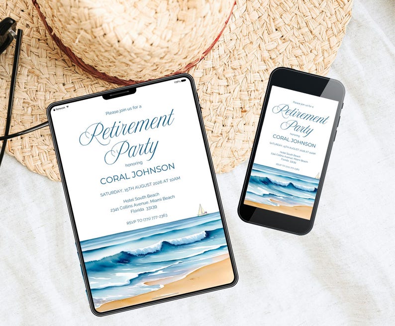 Ocean Beach Retirement Party Invitation, Coastal Party, Getaway ...