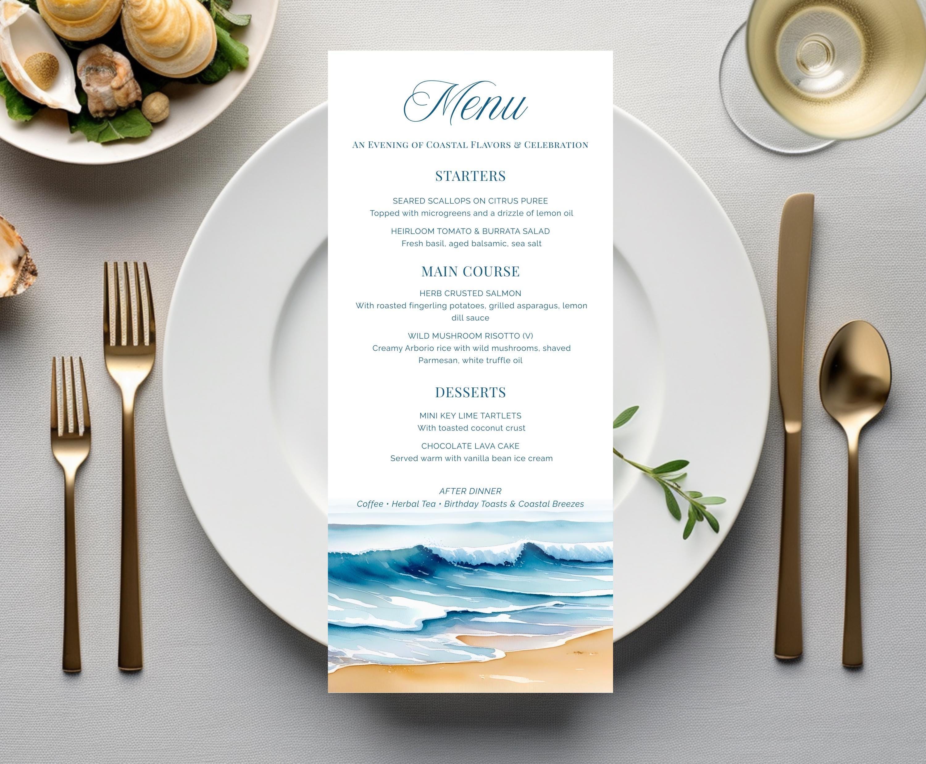 Coastal Wedding Menu Template: Beach Birthday Party Theme, Editable in ...
