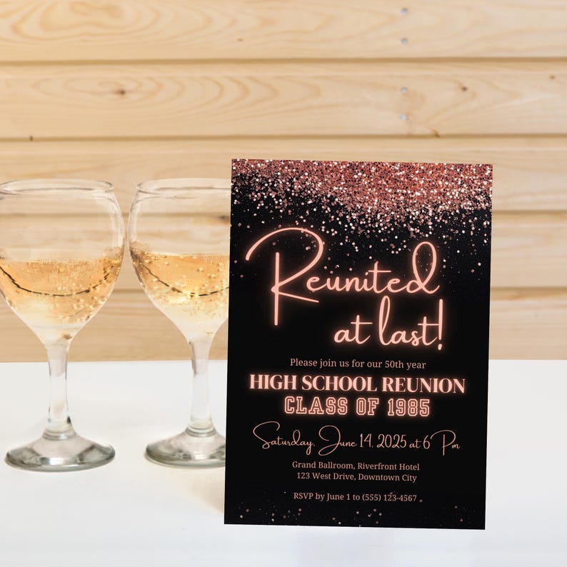 Rose Gold Reunion Invitation Template: Editable Class Reunion (digital ...