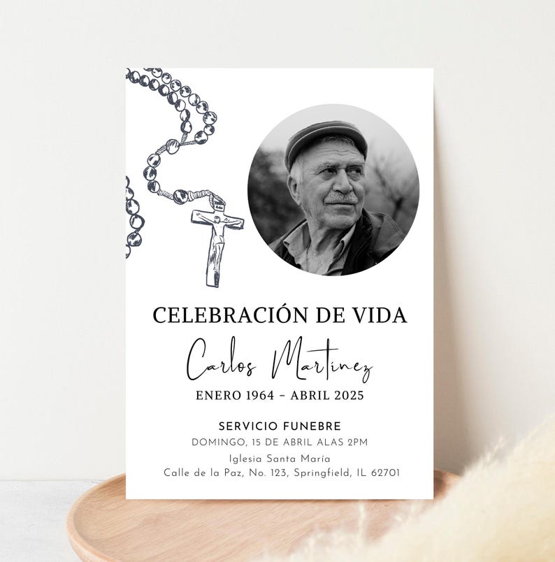 Spanish Catholic Rosary Funeral Invitation Template, Español Funeral ...