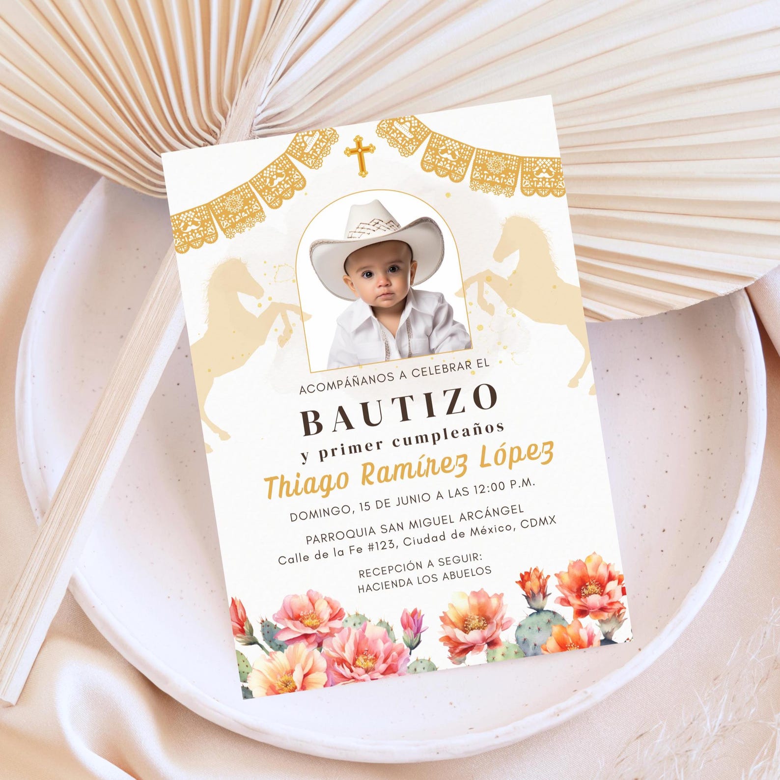 Spanish Charro Baptism and First Birthday Invitation, Invitación De ...