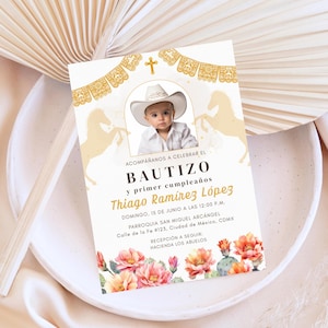 Spanish Charro Baptism and First Birthday Invitation, Invitación De ...