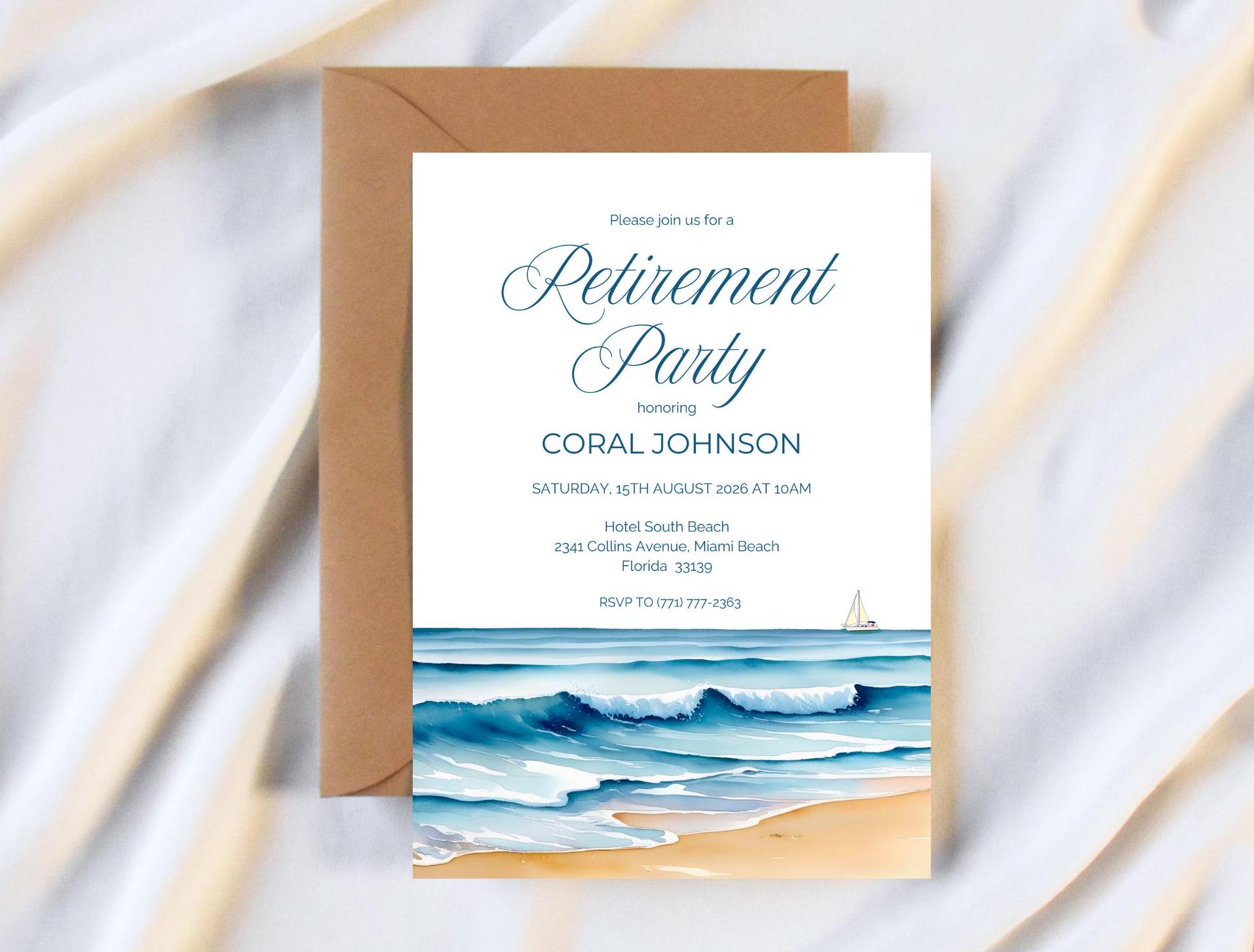 Ocean Beach Retirement Party Invitation, Coastal Retirement Party ...