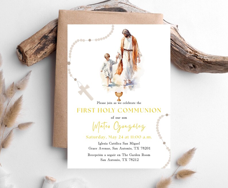 Spanish First Holy Communion Invite Template, EDITABLE Primera Comunión ...