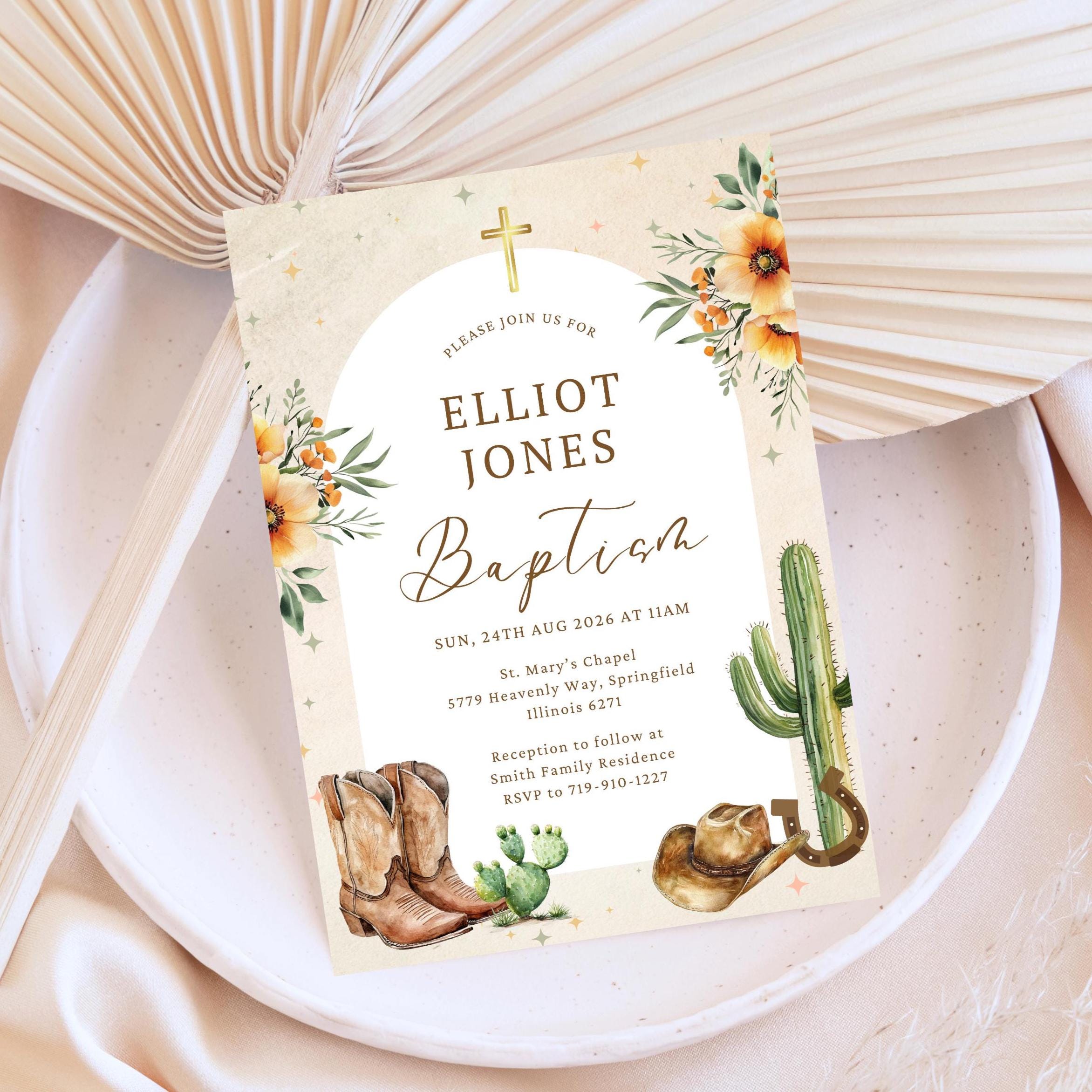 Cowboy Baptism Invitation, Editable Charro Bautizo Template, Rodeo ...