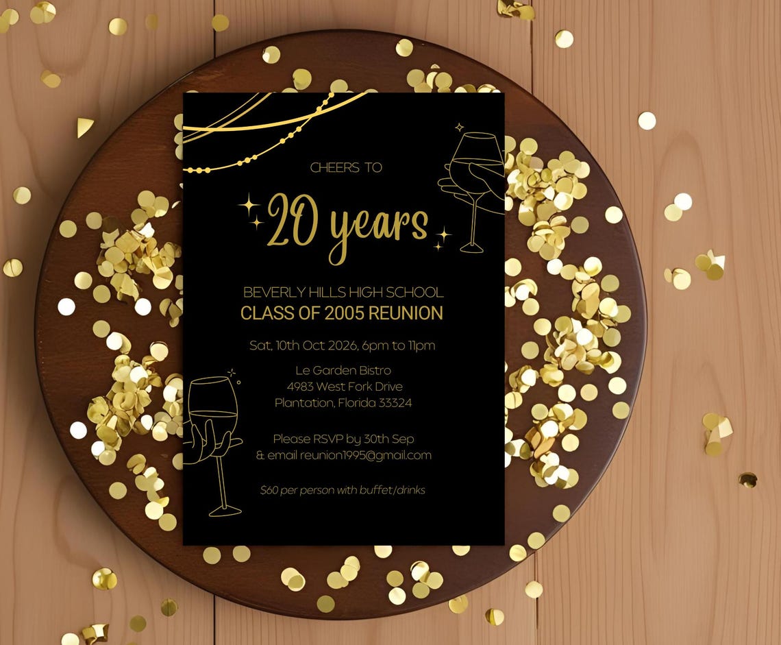 Elegant Gold Class Reunion Invitation Template (5x7 Print Size) - Etsy