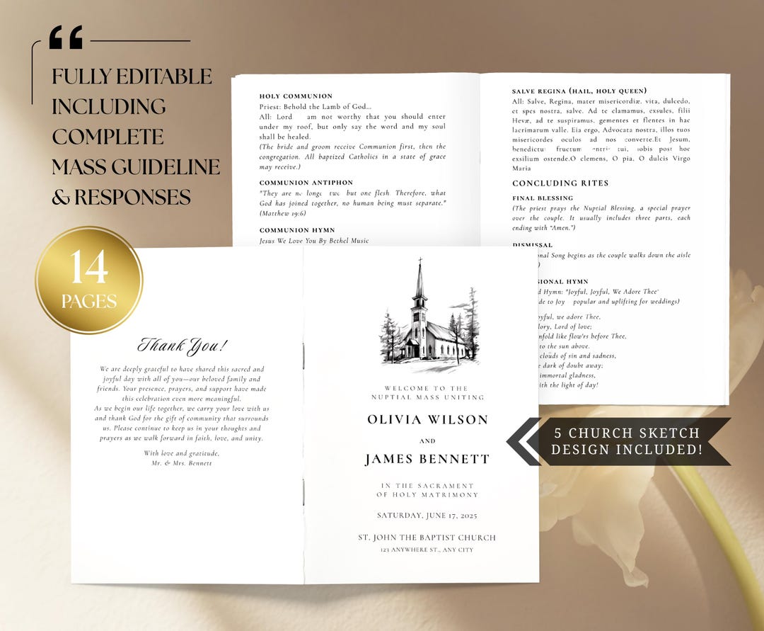 Editable Catholic Church Wedding Program, Catholic Mass Wedding ...