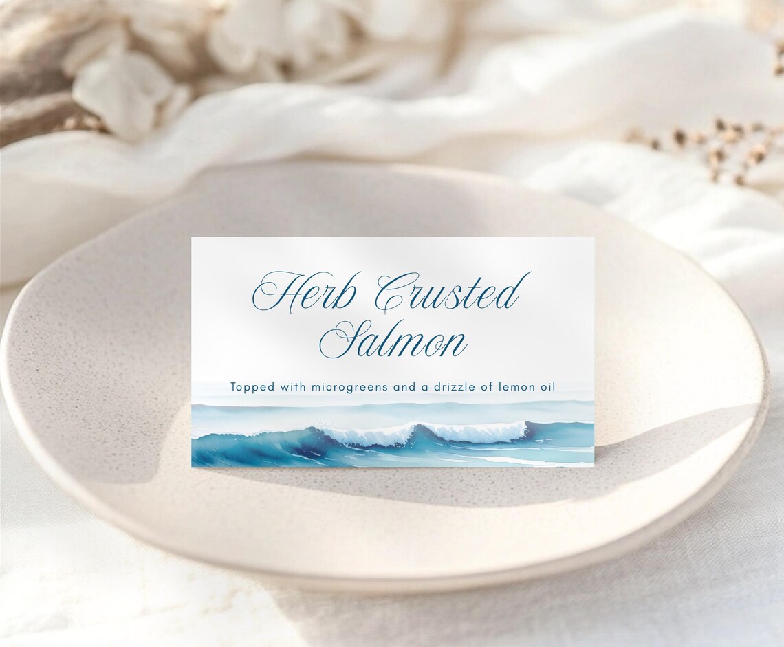 Editable Ocean Beach Themed Buffet Card Template, Coastal Birthday Food ...