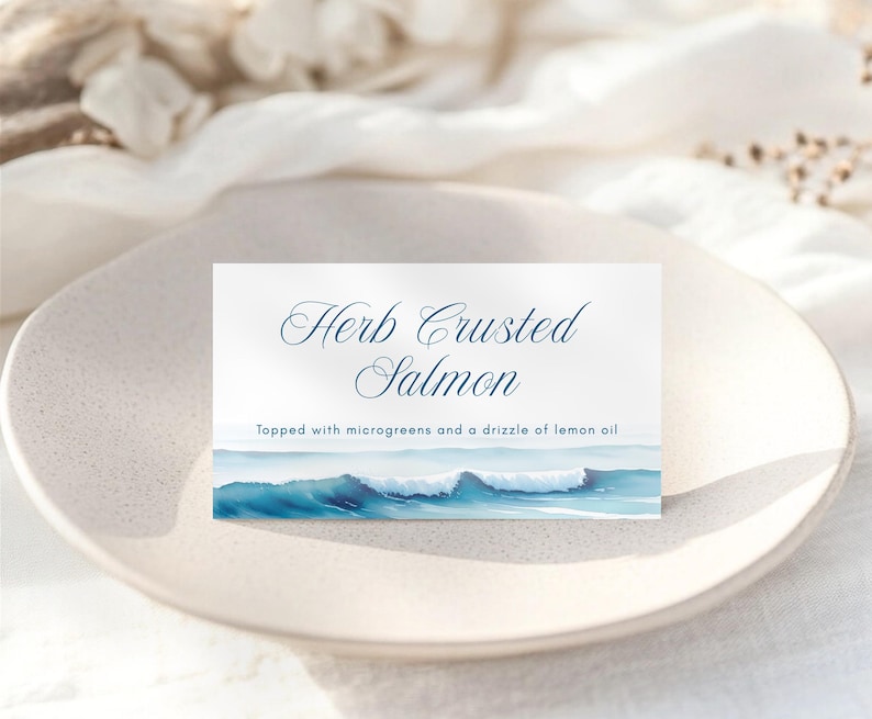 Editable Ocean Beach Themed Buffet Card Template, Coastal Birthday Food ...