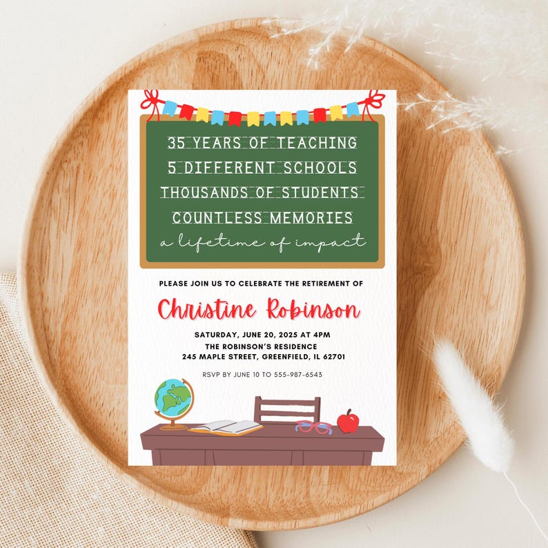 Editable Principal Retirement Party Invitation Template, Teacher ...