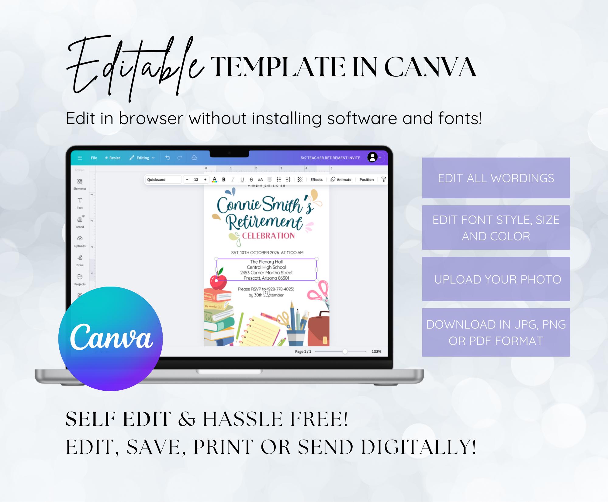 Editable Teacher Retirement Party Invitation, Principal Retirement ...