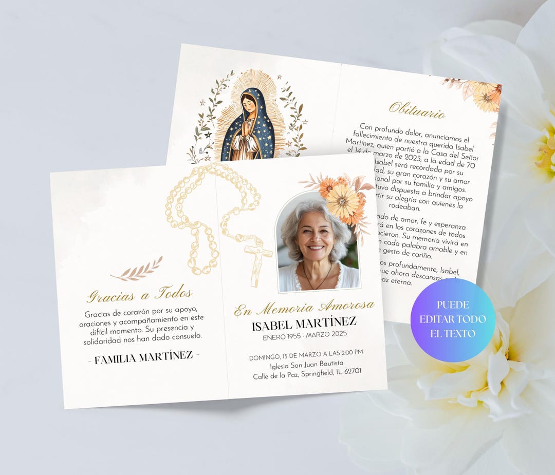 Spanish Catholic Funeral Program, Rosary Floral Funeral Obituary ...