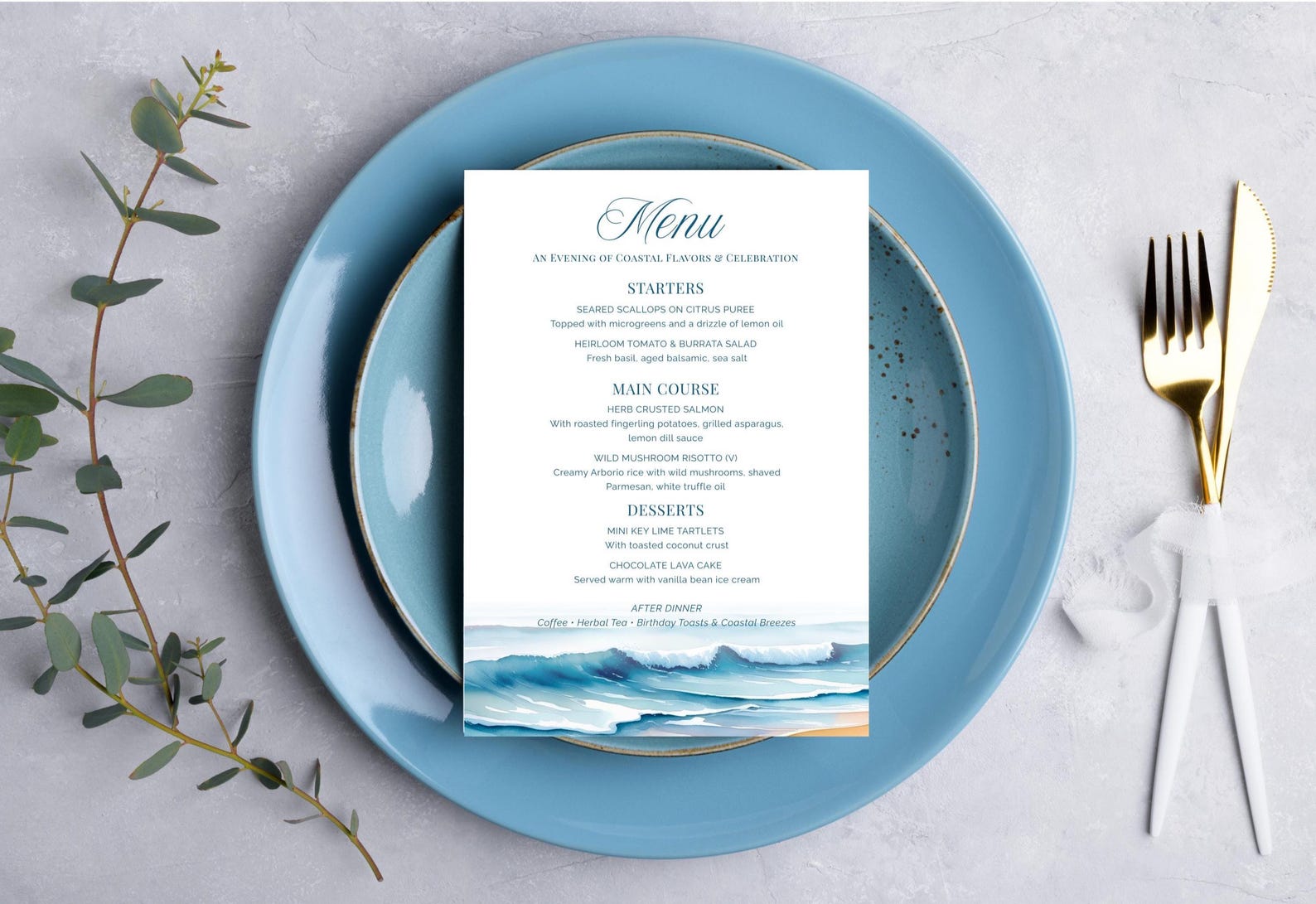 Coastal Wedding Menu Template: Beach Birthday Party Theme, Editable in ...